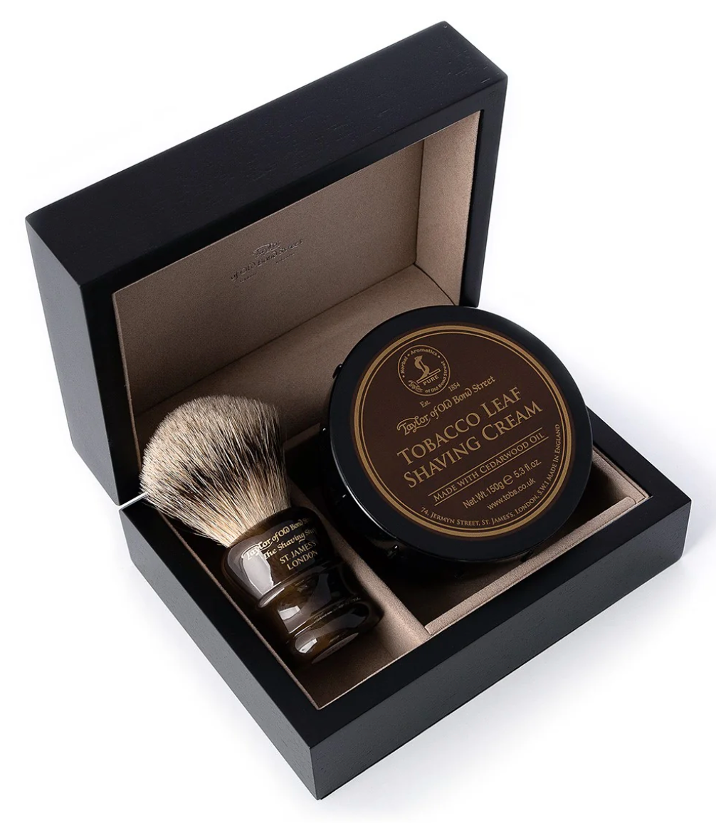 Shaving Cream and Shaving Brush in Matte Wooden Gift Box – THE BARBERHOOD